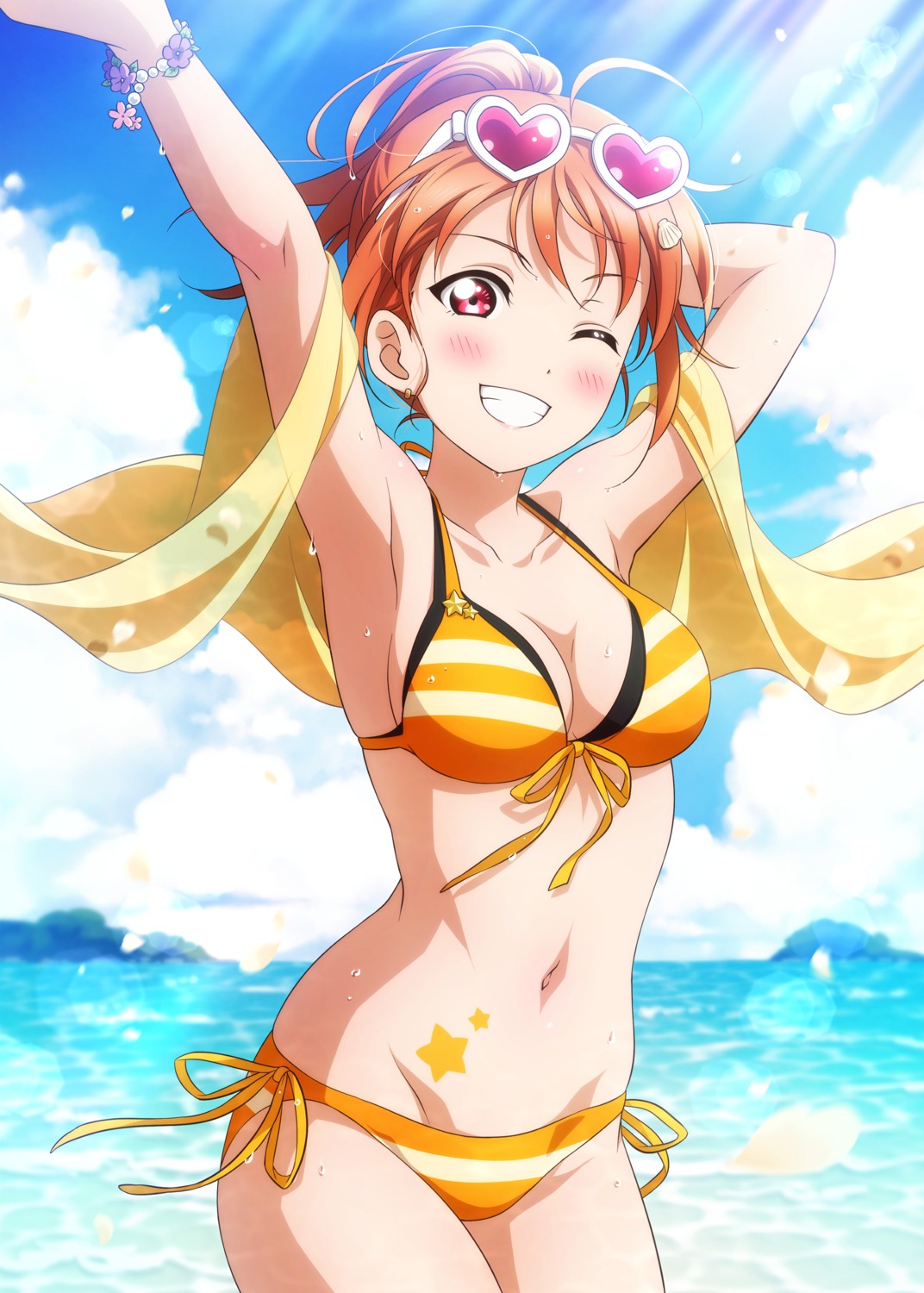 kougi hiroshi love live! sunshine!! takami chika bikini cleavage megane open shirt see through ...